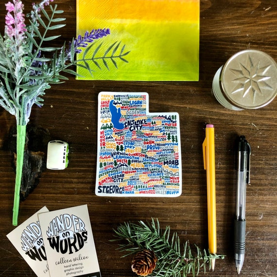 Hand-lettered Utah Sticker Cities of Utah Utah Shape | Etsy