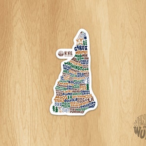 Hand-lettered Hike New Hampshire Sticker, Mountains of New Hampshire ...