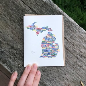 Hand-lettered Michigan Card, Michigan Gift, Michigan Shape, Michigan ...