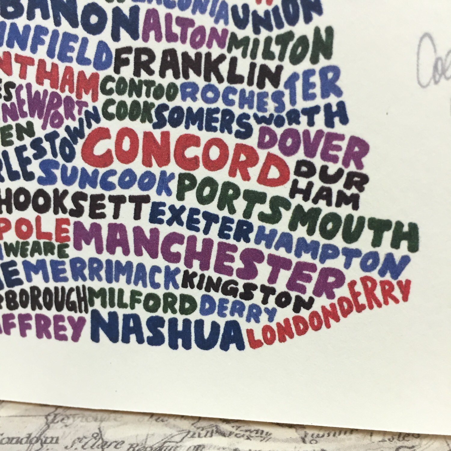 Hand-lettered New Hampshire Card New Hampshire Shape Card | Etsy