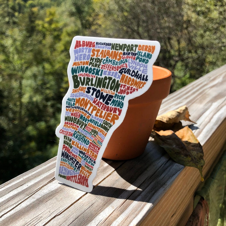 Hand-lettered Towns of Vermont Sticker, Vermont Shape Sticker, Vermont ...