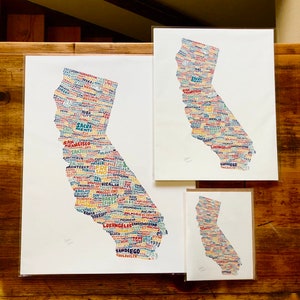 Hand-lettered California Card, California Gift, California Cities Card ...