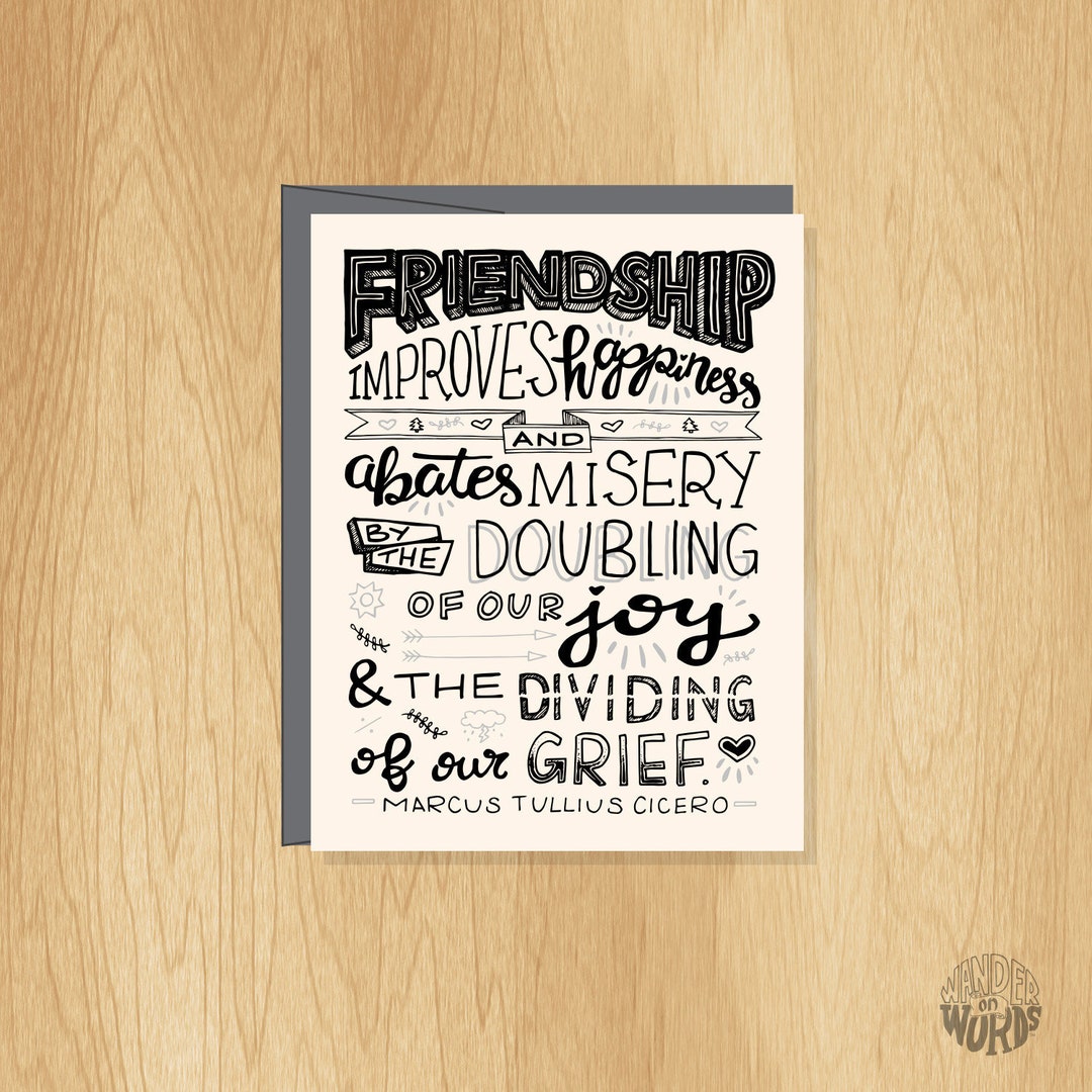 Hand-lettered Friendship Improves Happiness Card, Friendship Card ...