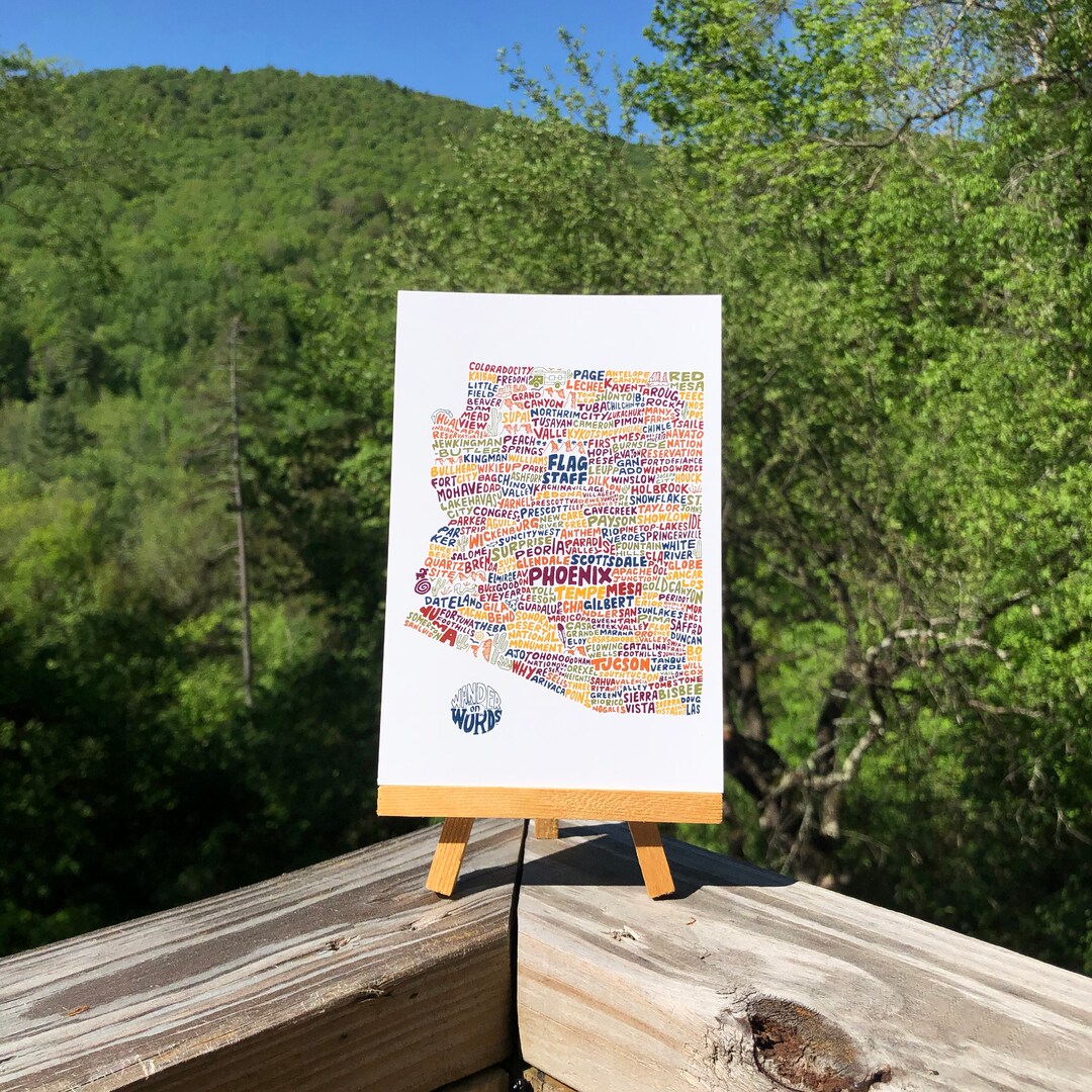 Hand-lettered Towns of Arizona Postcard, Arizona Towns Postcard ...