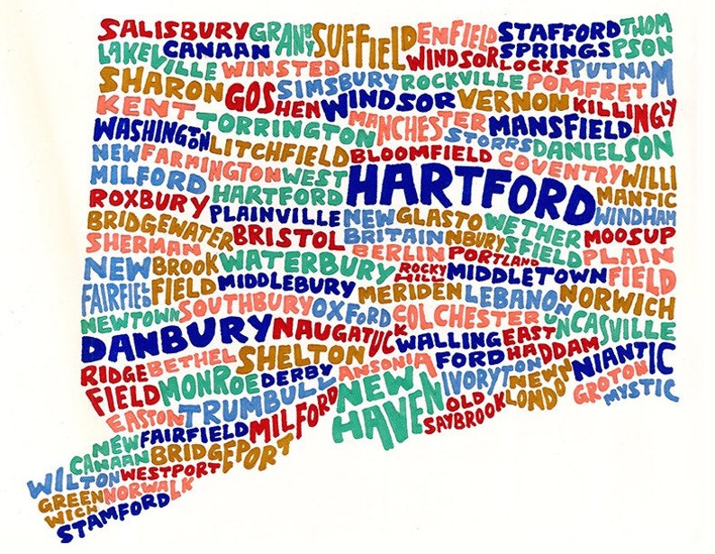 Hand-lettered Connecticut Card Connecticut Gift Connecticut | Etsy