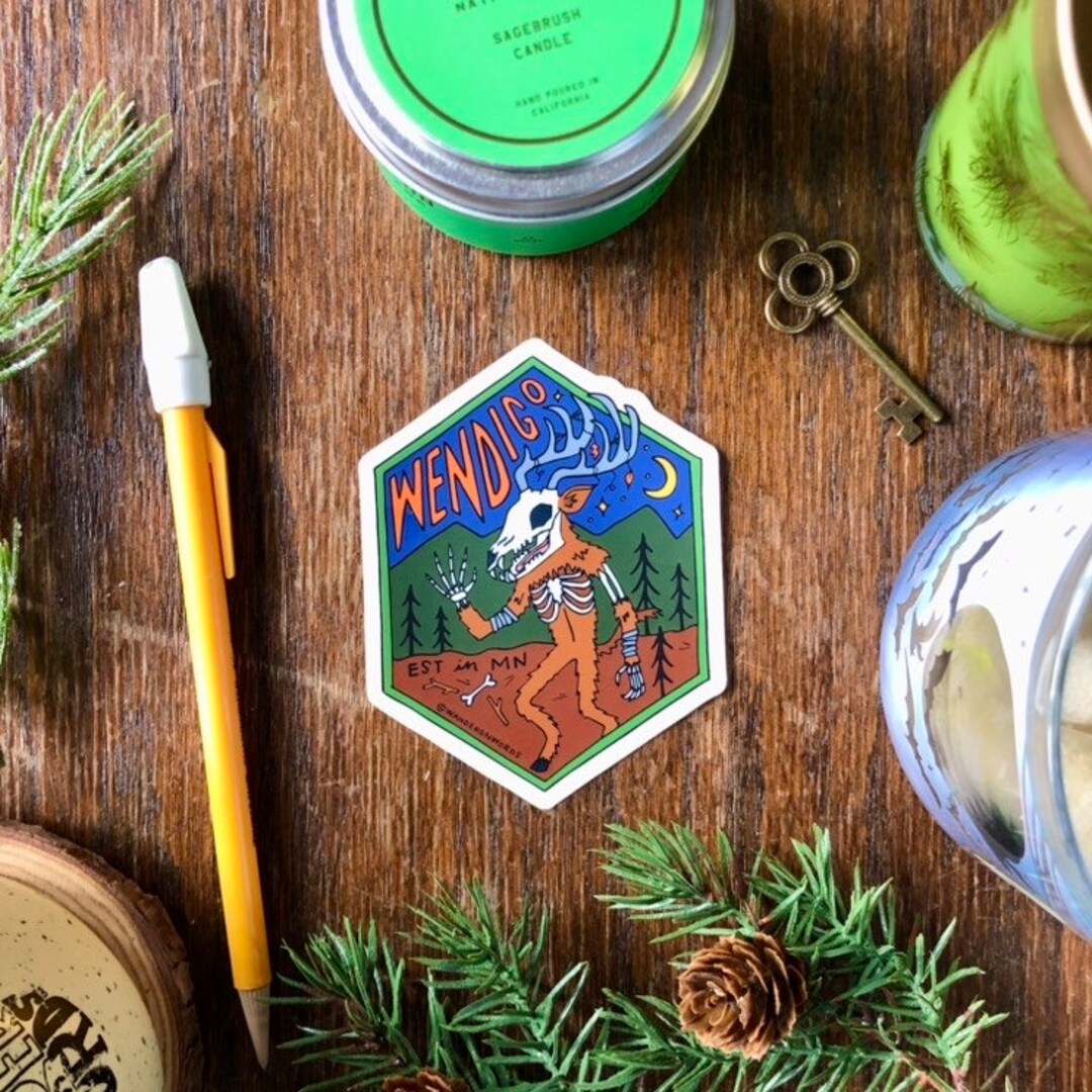 Hand-lettered Wendigo Sticker, Spooky Sticker, Mythological Critter ...