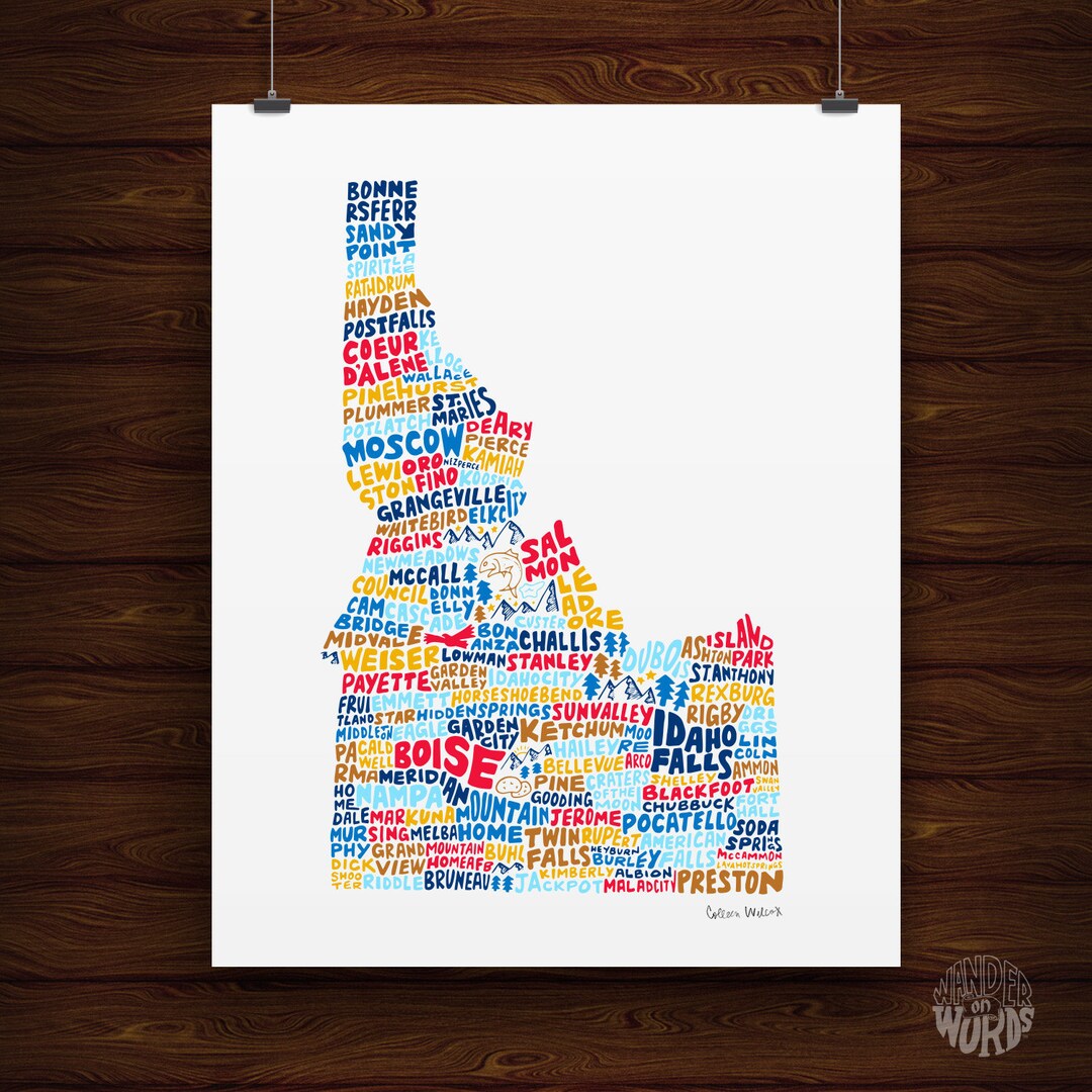 Hand-lettered Idaho Print, Idaho Art, Idaho Shape, Idaho Gift, Idaho ...