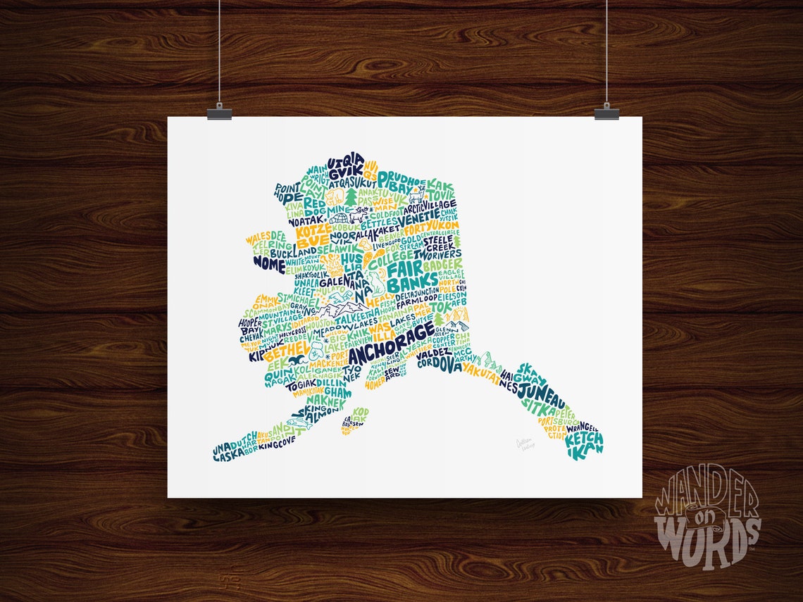Hand-lettered Alaska State Print Alaska Shape Alaska | Etsy