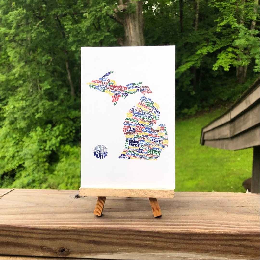 Hand-lettered Towns of Michigan Postcard, Michigan Towns Postcard ...
