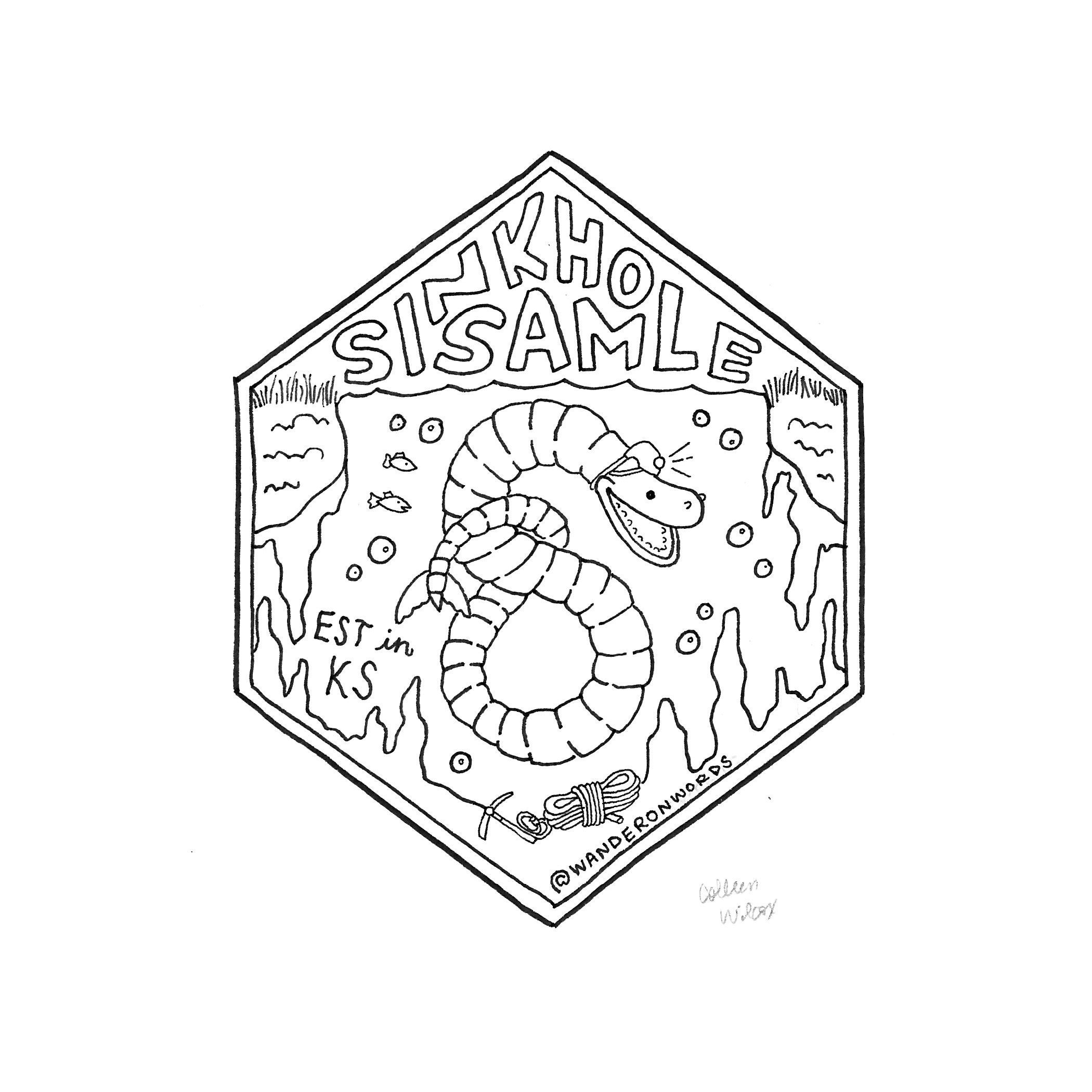 Hand-lettered Sinkhole Sam Sticker, Sinkhole Sam Art, Mythological ...