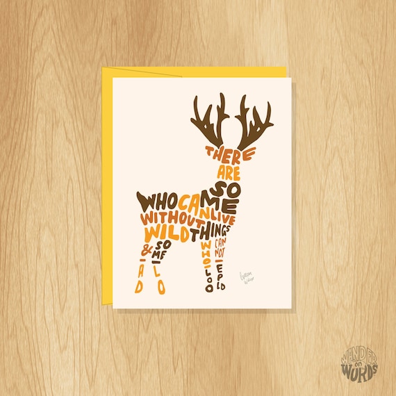 Hand-lettered Deer Shape Card Wild Things Quote Card Animal | Etsy
