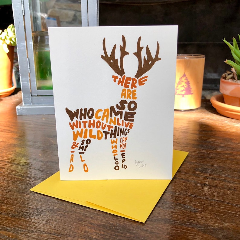 Hand-lettered Deer Shape Card Wild Things Quote Card Animal | Etsy