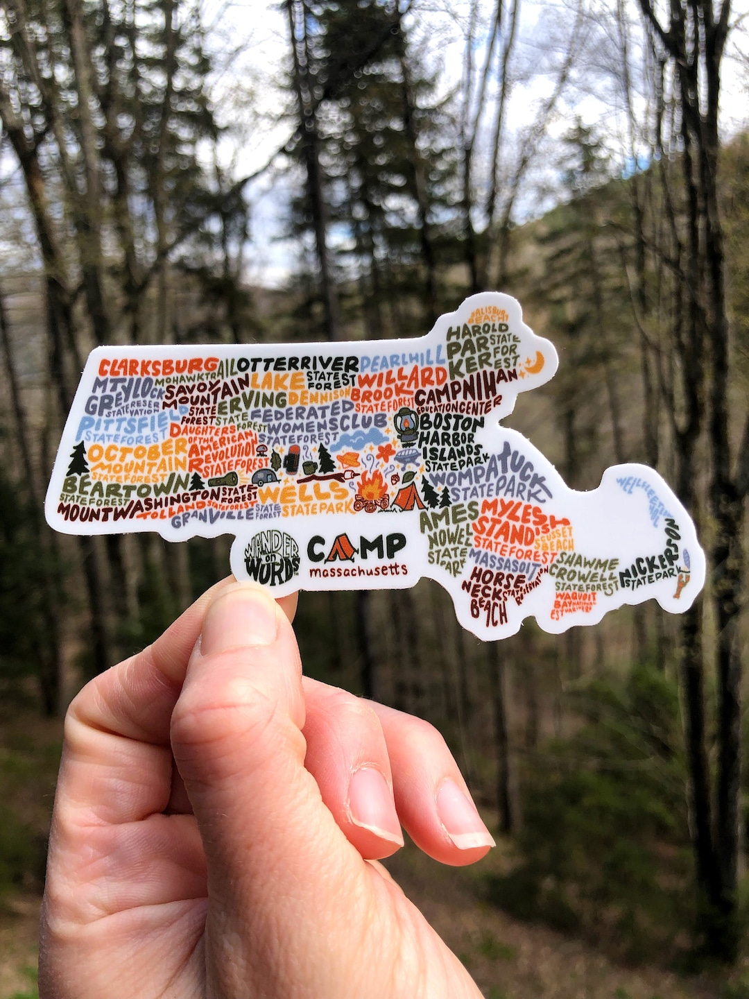 Hand-lettered Camp Massachusetts Sticker, Parks of Massachusetts ...