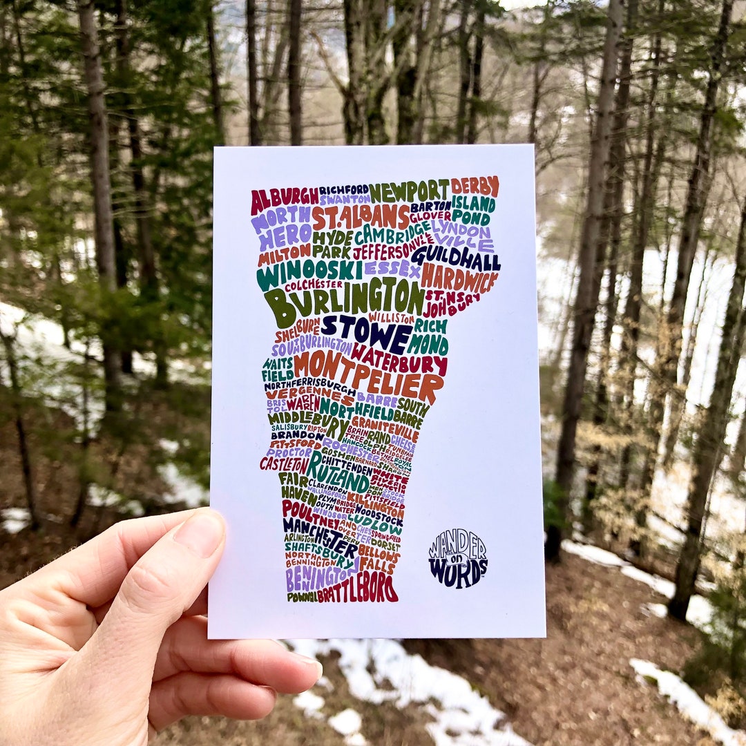 Hand-lettered Towns of Vermont Postcard, Vermont Towns Postcard ...