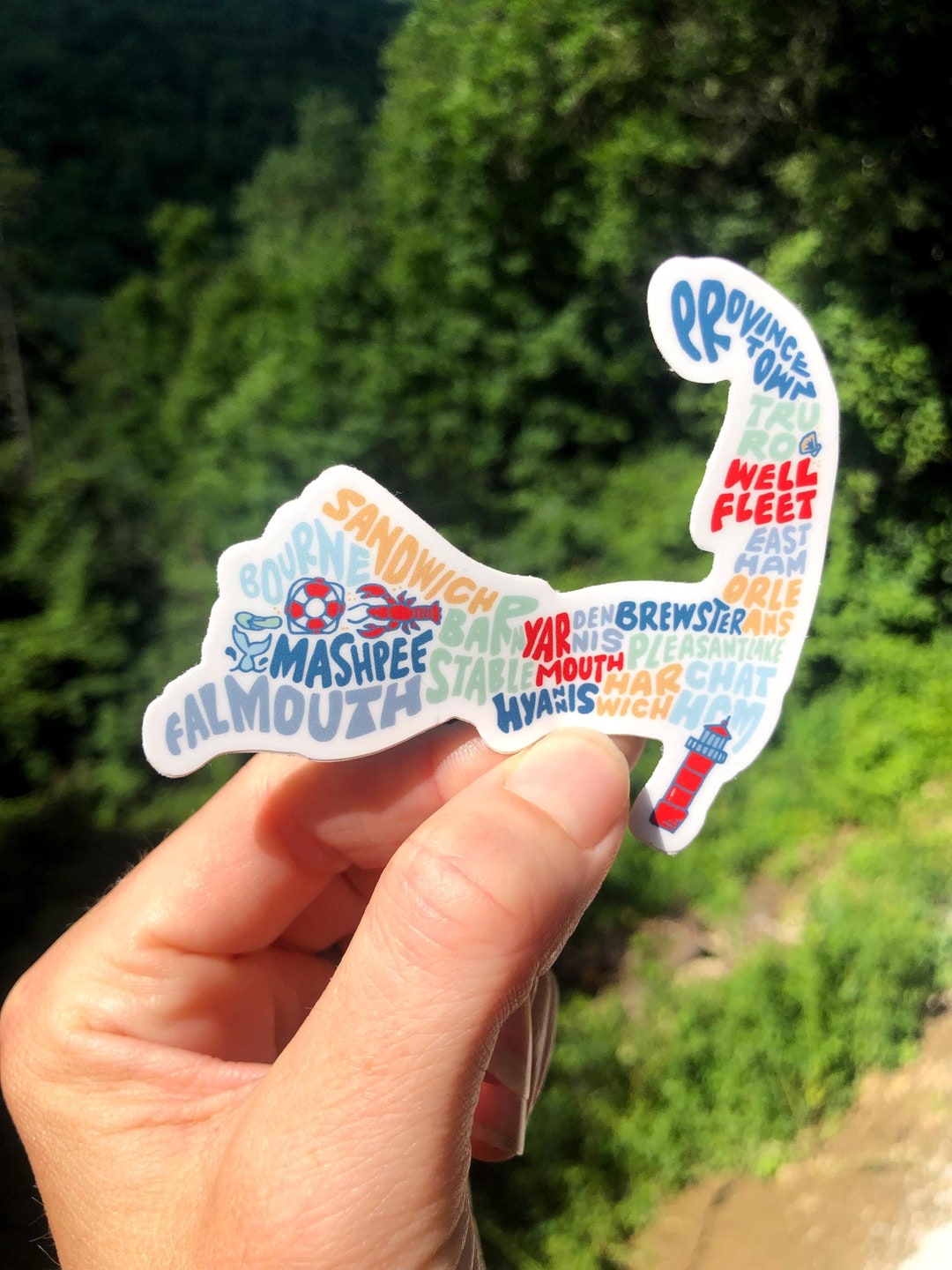 Hand-lettered Cape Cod Sticker, Cape Cod Map Sticker, Massachusetts Art ...