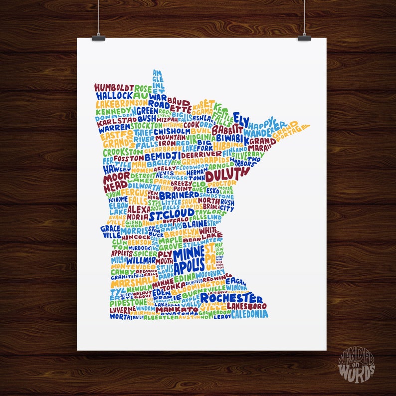 Hand-lettered Minnesota Print, Minnesota Shape Artwork, Minnesota ...