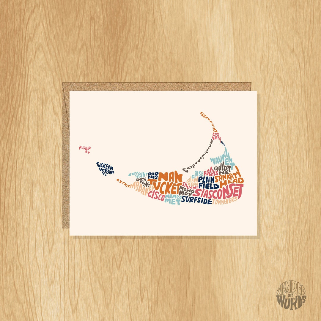 Hand-lettered Nantucket Card, Nantucket Shape Card, Nantucket Island ...