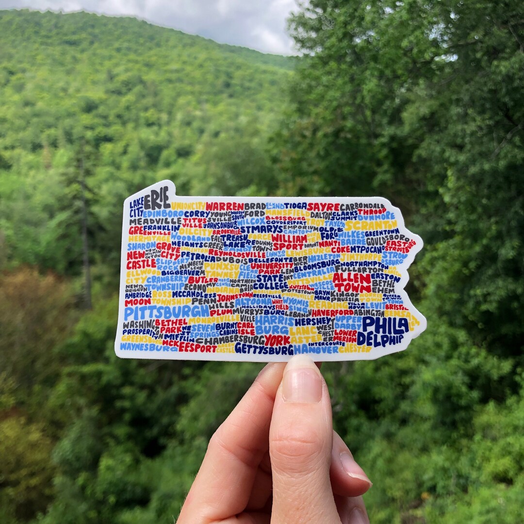 Hand-lettered Pennsylvania Sticker, Pennsylvania Map Sticker ...