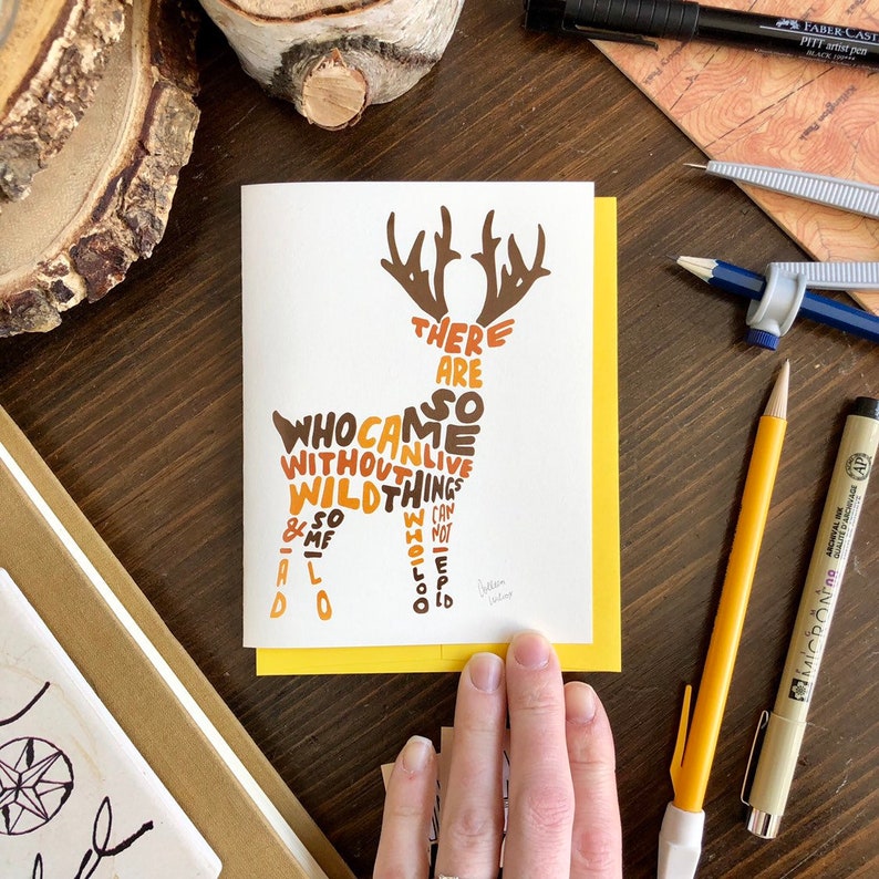 Hand-lettered Deer Shape Card Wild Things Quote Card Animal | Etsy