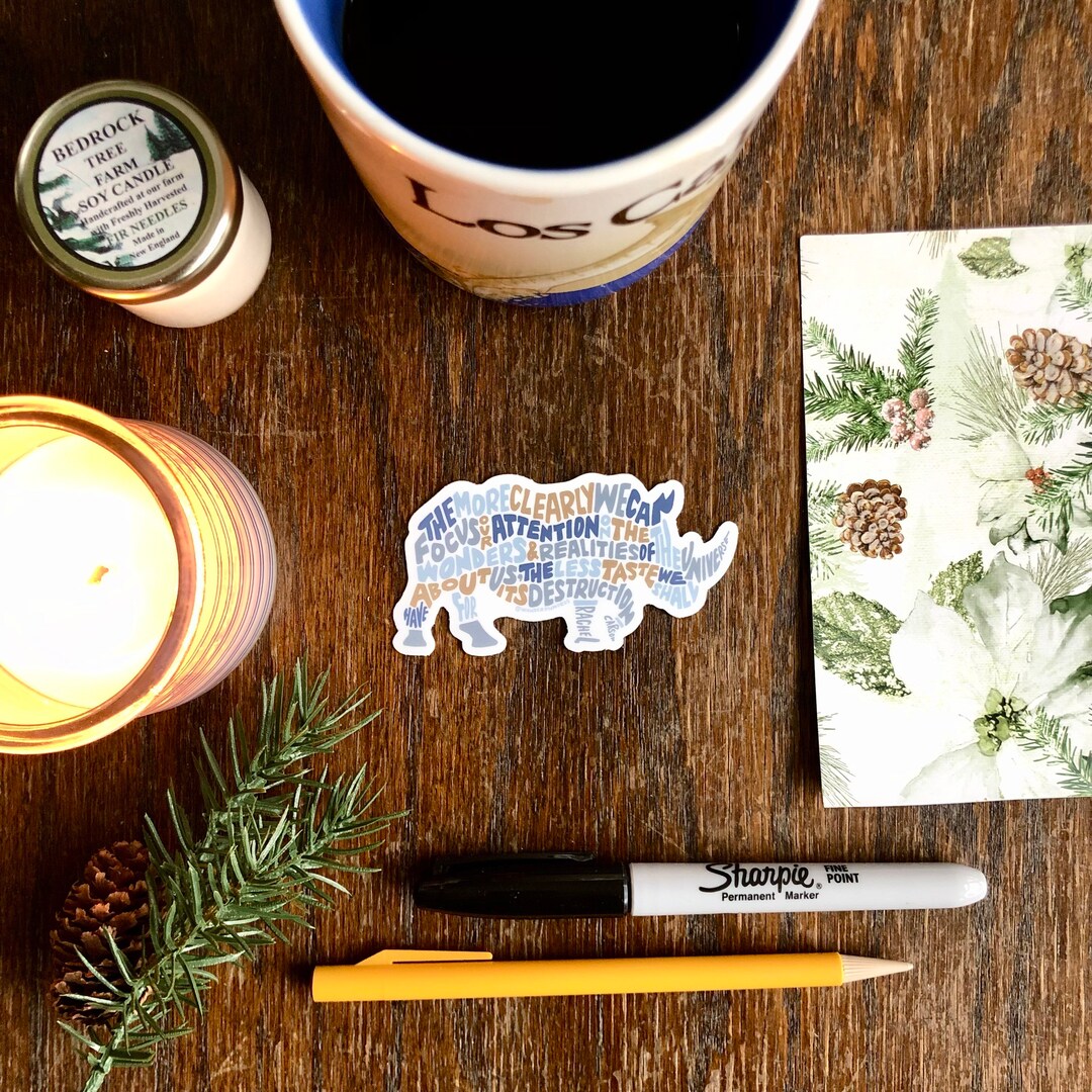 Hand-lettered Rhino Conservation Sticker, Rhinoceros Sticker, Nature ...