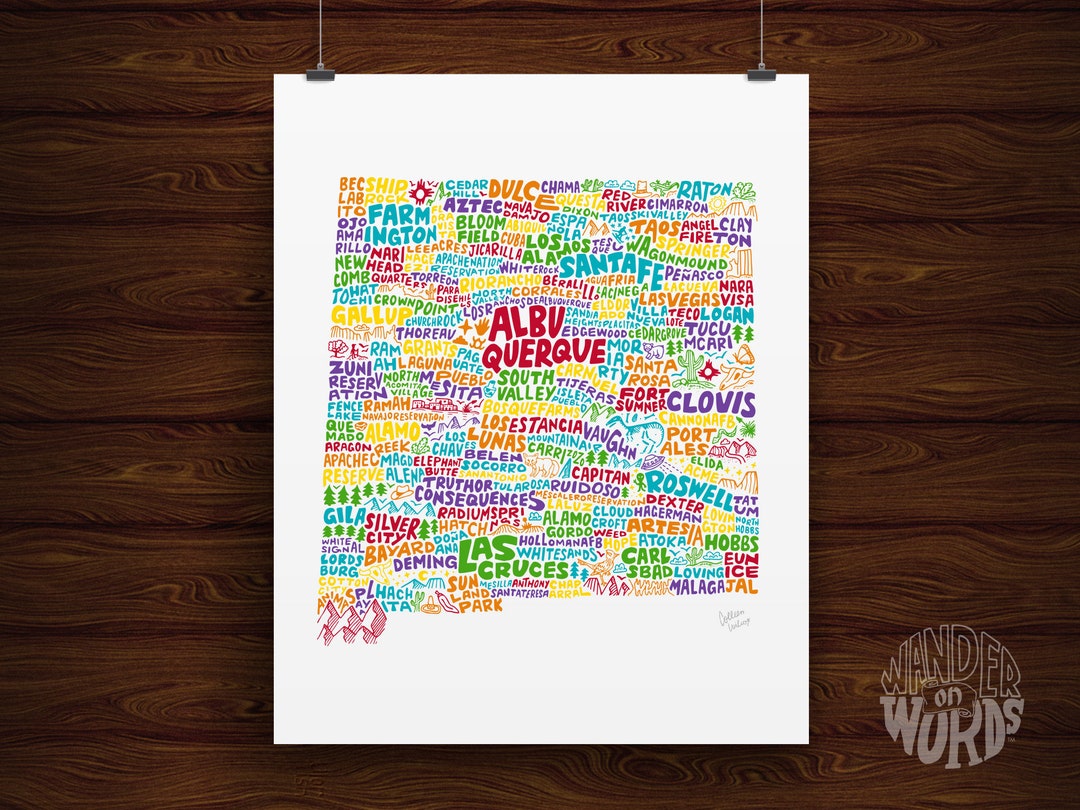 Hand-lettered New Mexico Print, New Mexico Art, New Mexico Shape, New ...