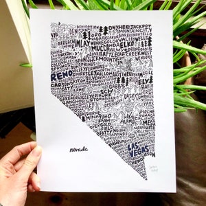 Hand-lettered Nevada Card, Nevada Gift, Nevada Shape, Nevada Cities ...
