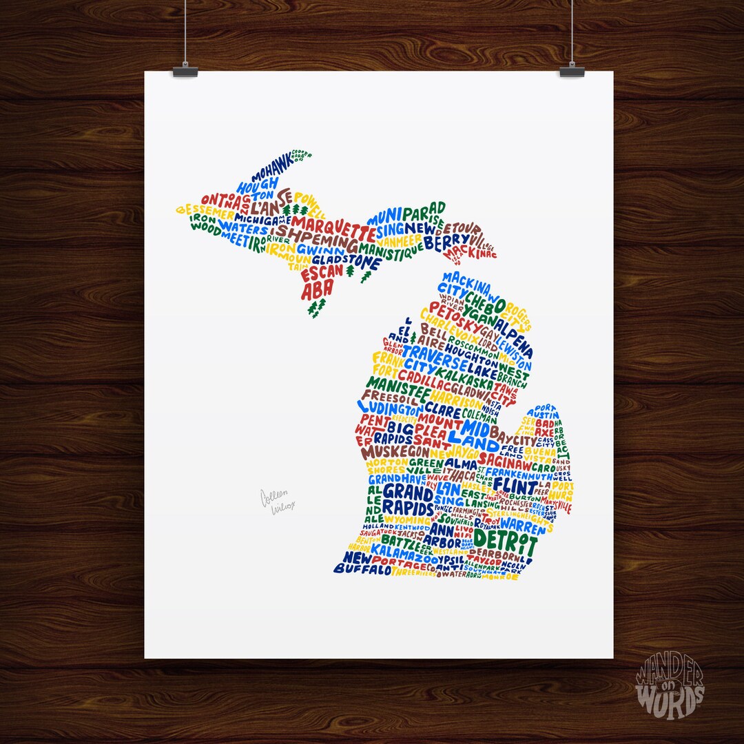 Hand-lettered Michigan Print, Michigan Artwork, Michigan Gift, Michigan ...