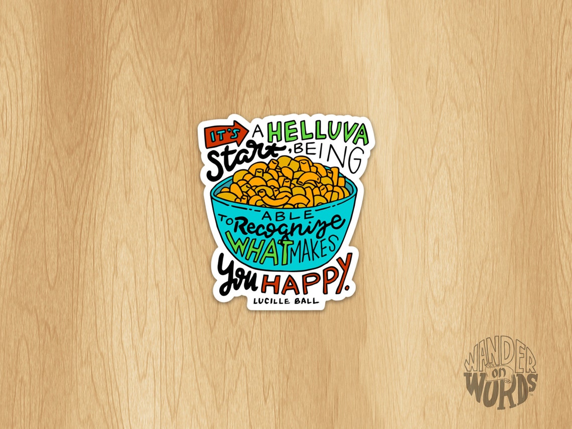 Hand-lettered Macaroni Makes Me Happy Sticker, Macaroni and Cheese ...