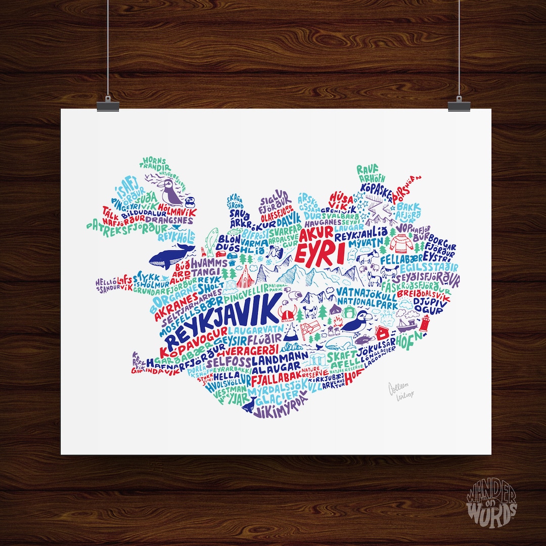 Hand-lettered Iceland Print, Iceland Shape Design, Iceland Print ...