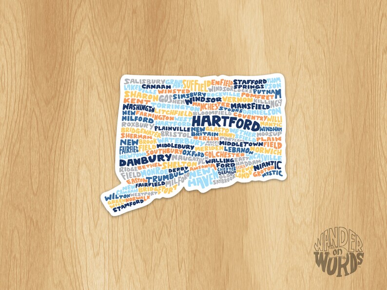 Hand-lettered Towns of Connecticut Sticker Connecticut Shape - Etsy