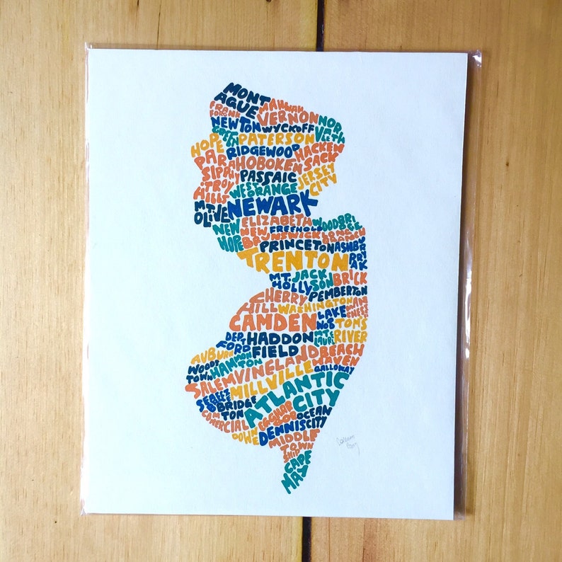 Hand-Lettered New Jersey State Print New Jersey Shape New | Etsy