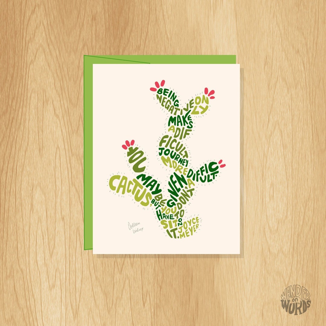 Hand-lettered Inspirational Cactus Card, Cactus Shape Card ...