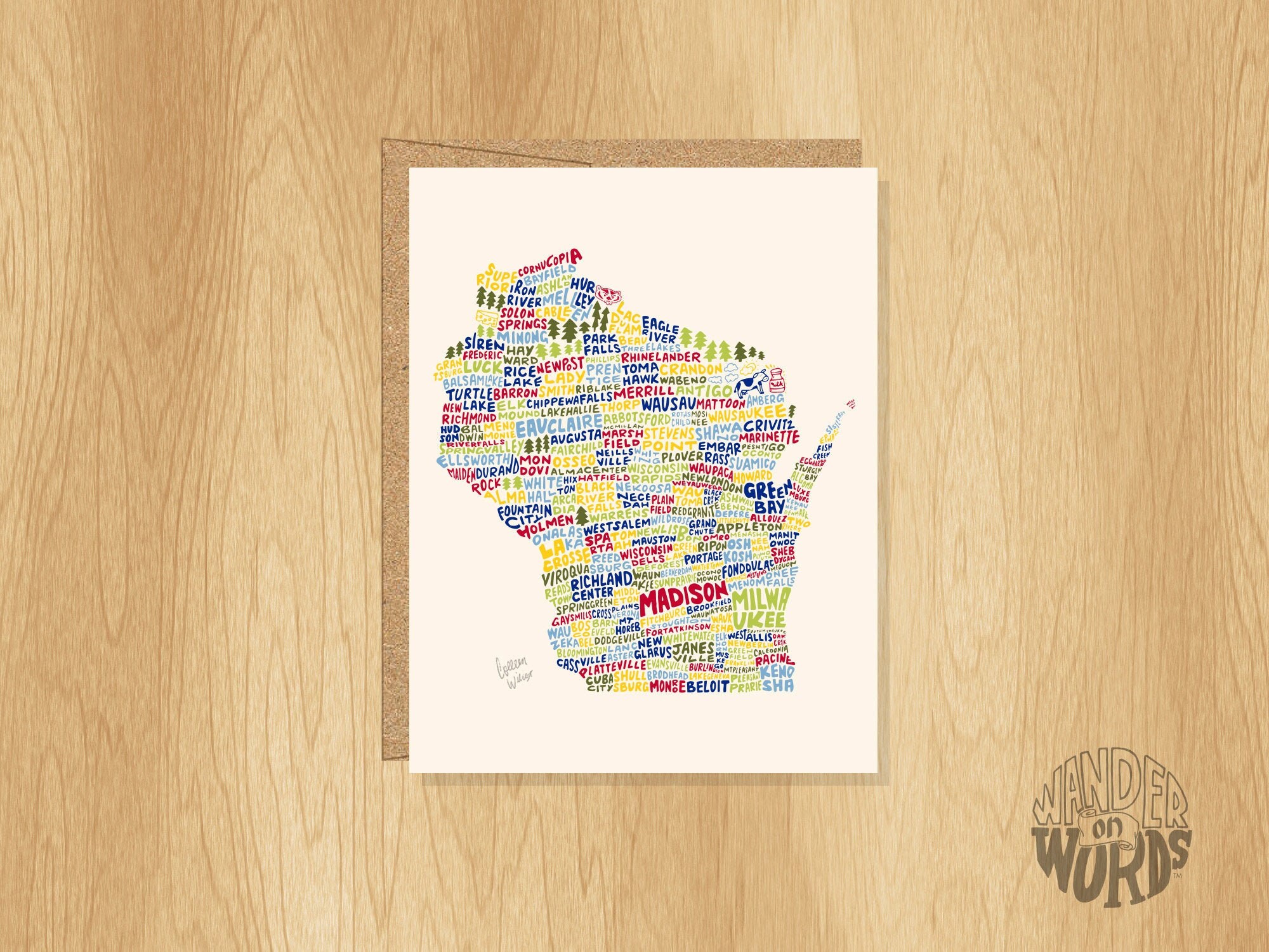 Hand-Lettered Wisconsin Card Wisconsin Gift Wisconsin Shape | Etsy
