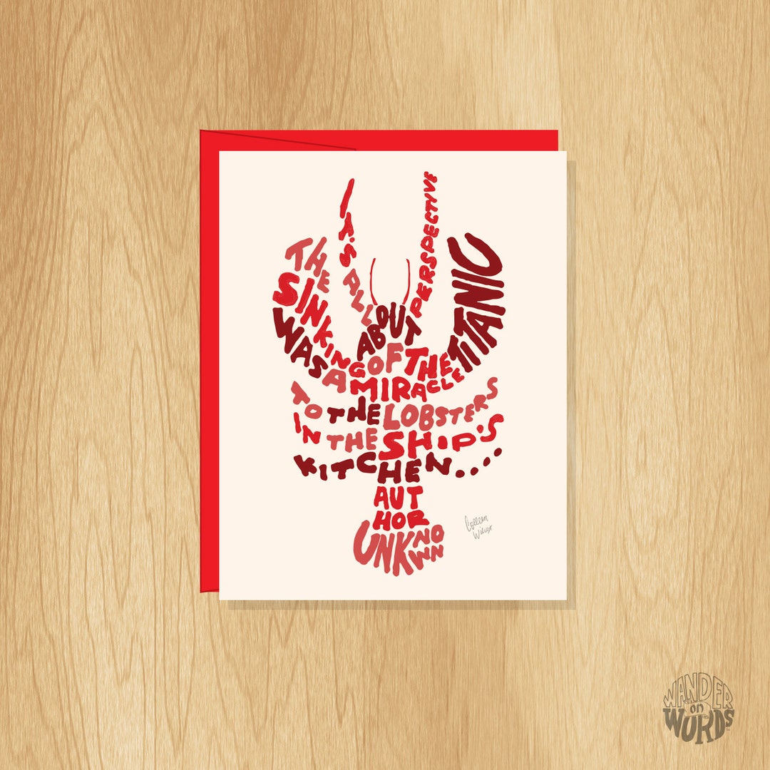 Hand-lettered Lobster Card, Perspective Card, Fun Blank Card, Titanic ...
