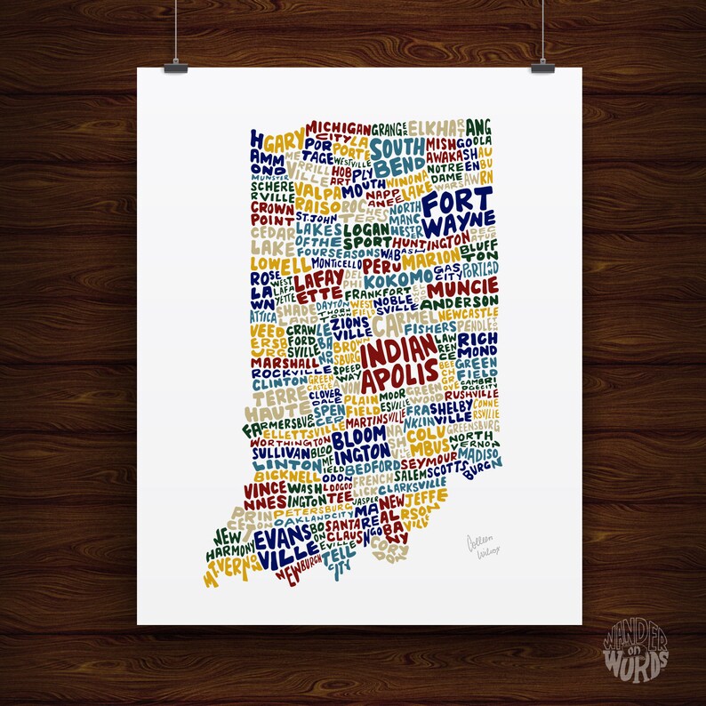 Hand-lettered Indiana Print Indiana Artwork Indiana Gift | Etsy