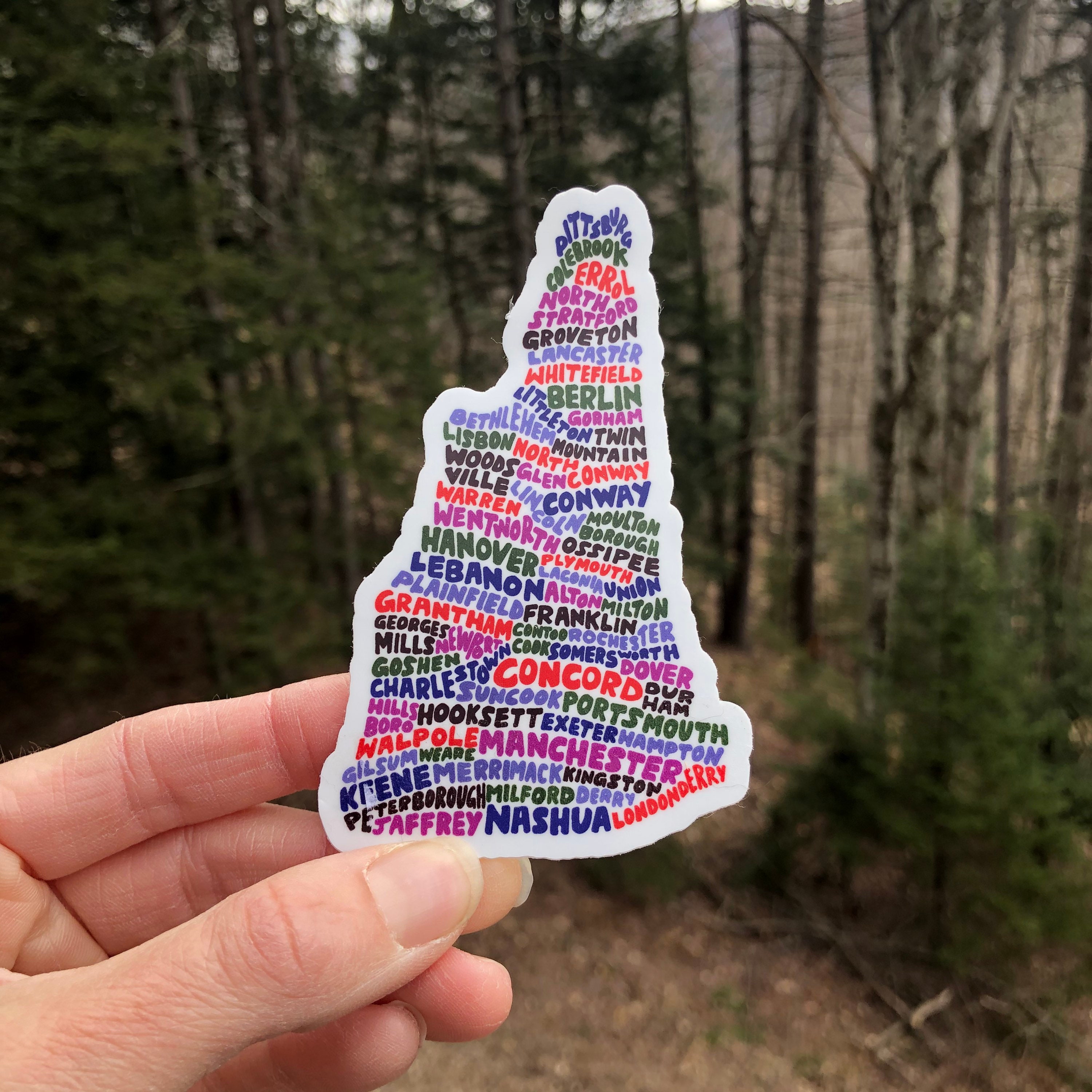 Hand-lettered New Hampshire Map Sticker, New Hampshire Shape Sticker ...