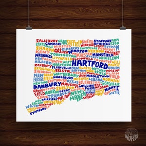 Hand-lettered Connecticut Card, Connecticut Gift, Connecticut Shape ...