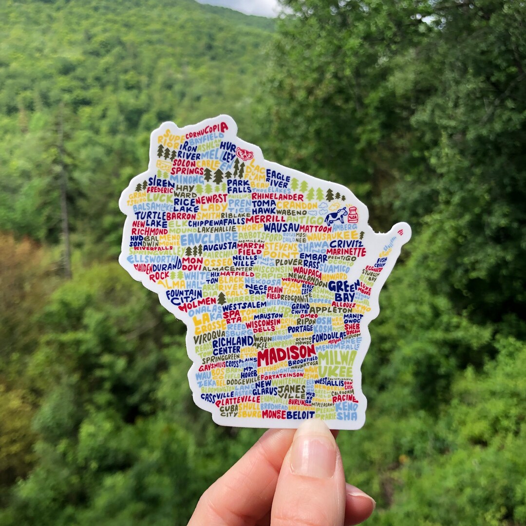 Hand-lettered Wisconsin Sticker, Wisconsin Map Sticker, Wisconsin Art ...