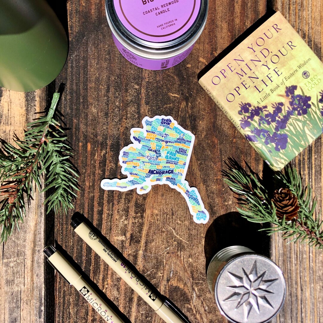 Hand-lettered Alaska Sticker, Alaska Shape Sticker, Alaska Map Sticker ...