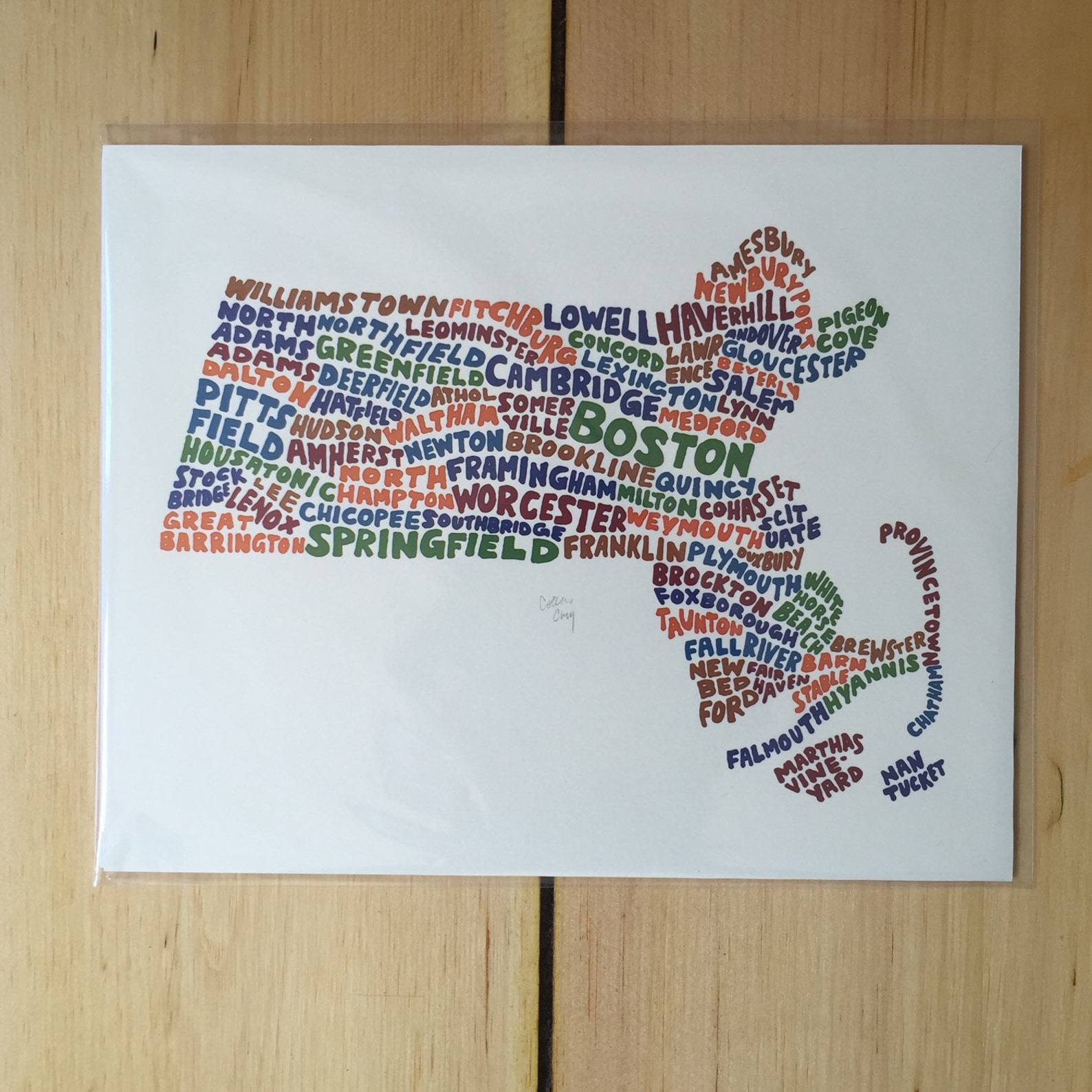 Hand-lettered Massachusetts State Print Massachusetts Shape | Etsy