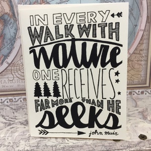 Hand-lettered Walk With Nature Quote Card, John Muir Quote Card, Nature ...
