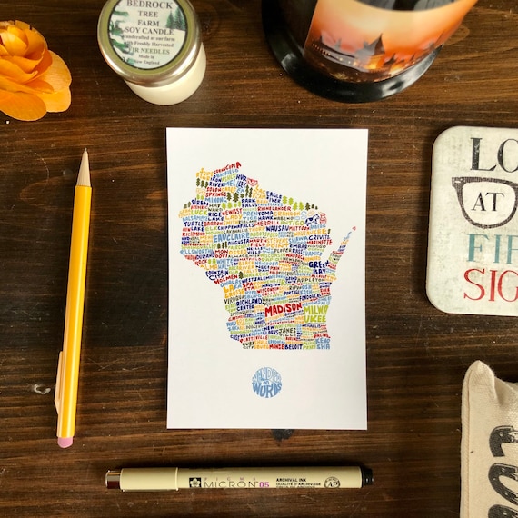 Hand-lettered Towns of Wisconsin Postcard Wisconsin Towns - Etsy
