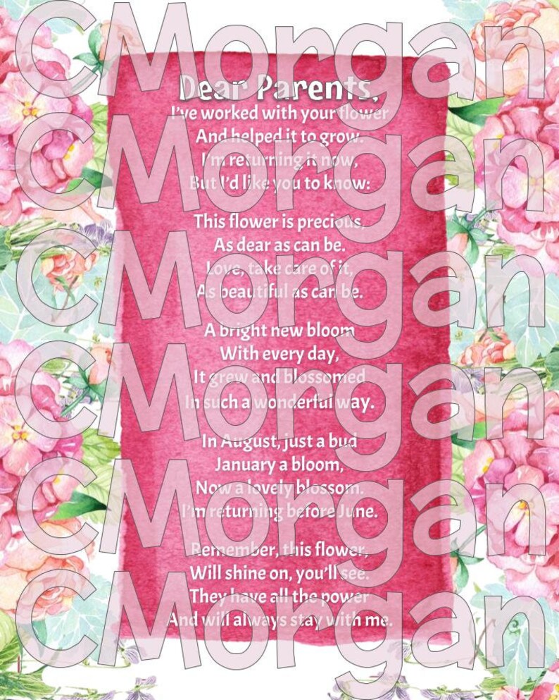 Dear Parents.... Poem for Student Parents - Etsy