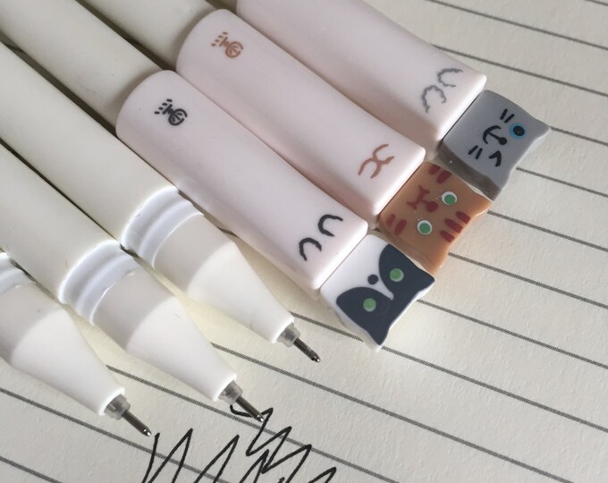 3 Kawaii Gel Pens 0.38mm Tip Kitty Cat Black Ink Fineliners - Etsy