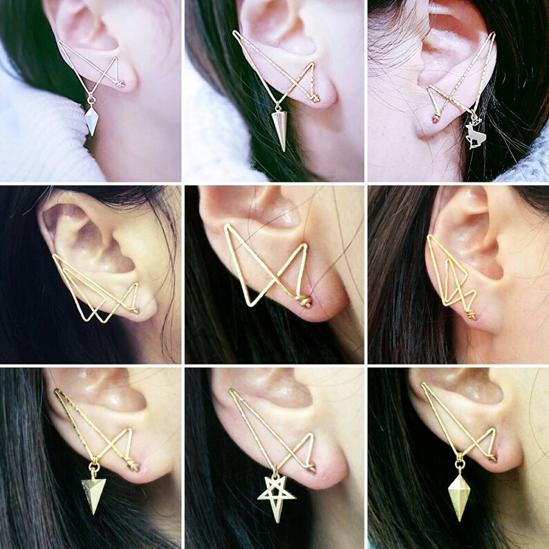 Gold Geometric Earjacket Ear Pin / Unique Handmade Etsy - Etsy