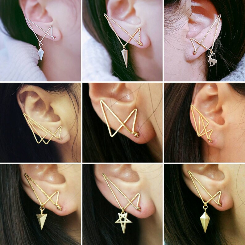Retro Geometric Ear Jacket Ear Pin/ Unique Handmade Etsy - Etsy