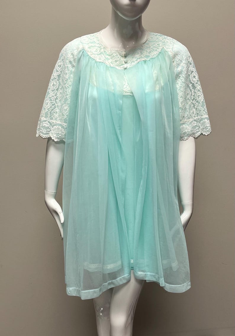 1960’s Vintage Aqua Blue Nylon and Lace Peignoir Set - Etsy Canada