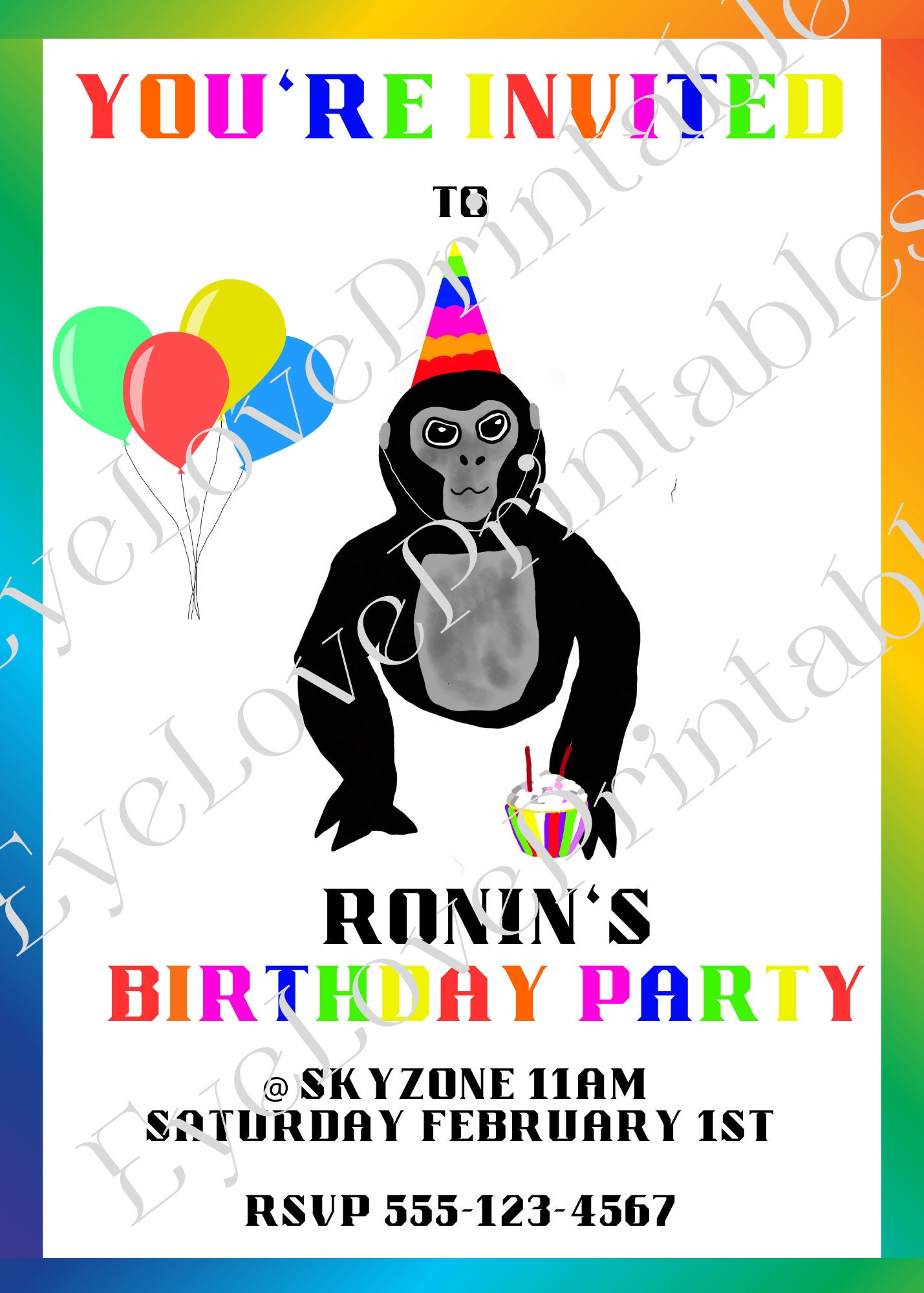 GORILLA TAG Inspired Printable Birthday Kids Bundle Invitations Poster ...