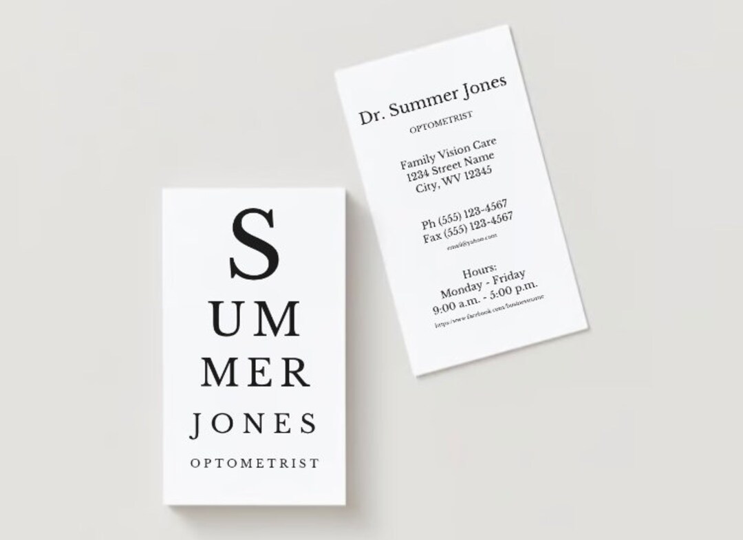 Eye Chart Printable Business Card Template for Optometrist or ...