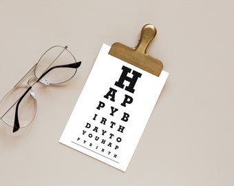 Eye Chart Card.happy Birthday.eye Chart.custom.name.paper Goods.eye ...